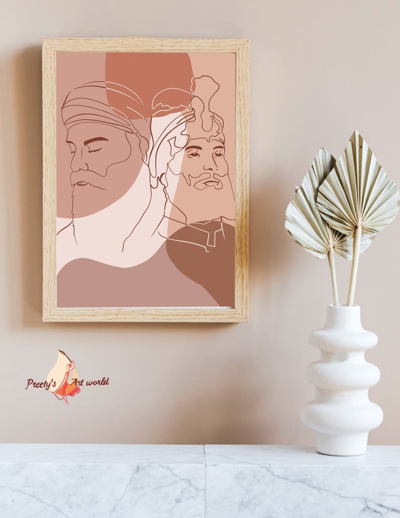 Guru Nanak Ji & Guru Gobind Singh Ji Line Art Minimalistic Sikh Home ...