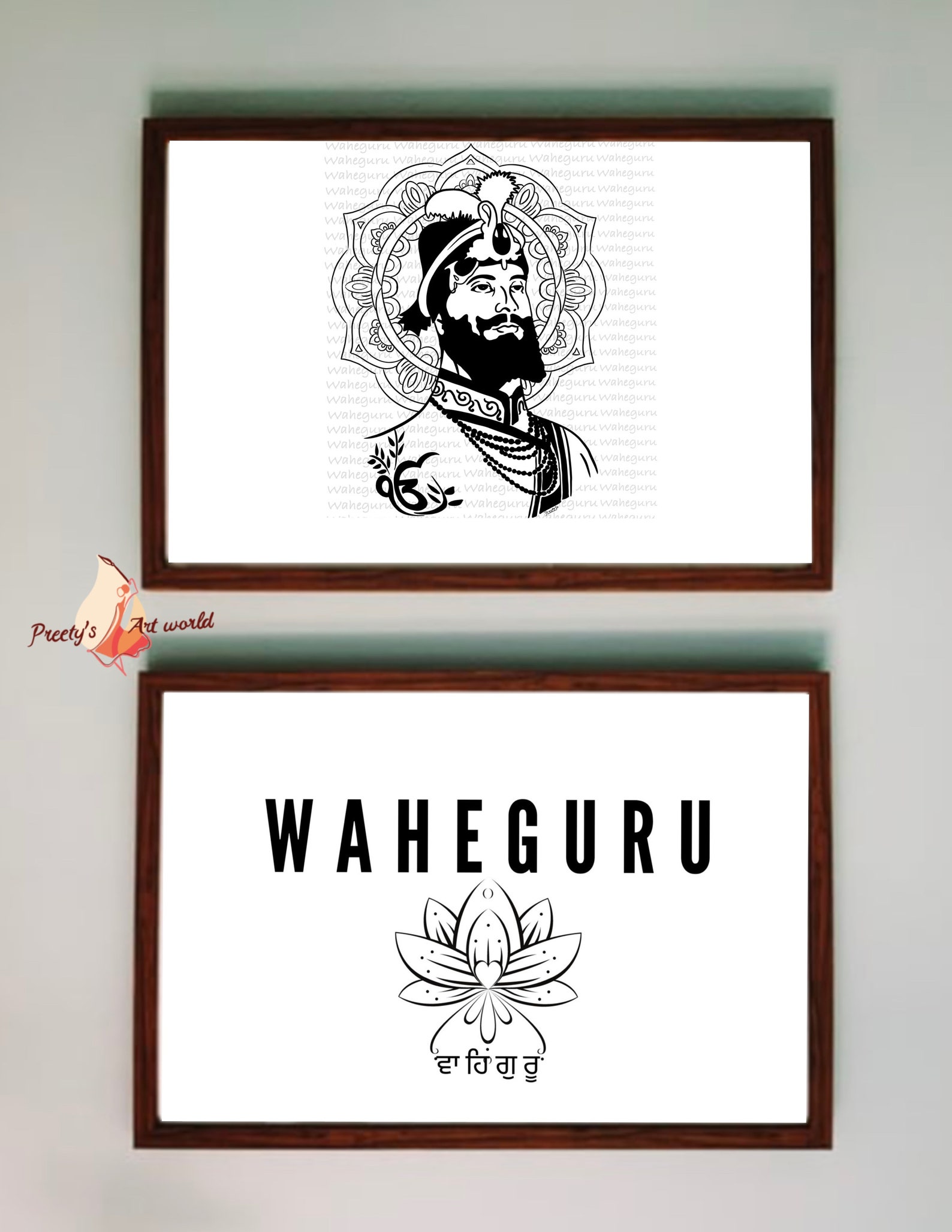 Waheguru Lotus Simple Black Wall Art Printable Poster I Punjabi Home ...