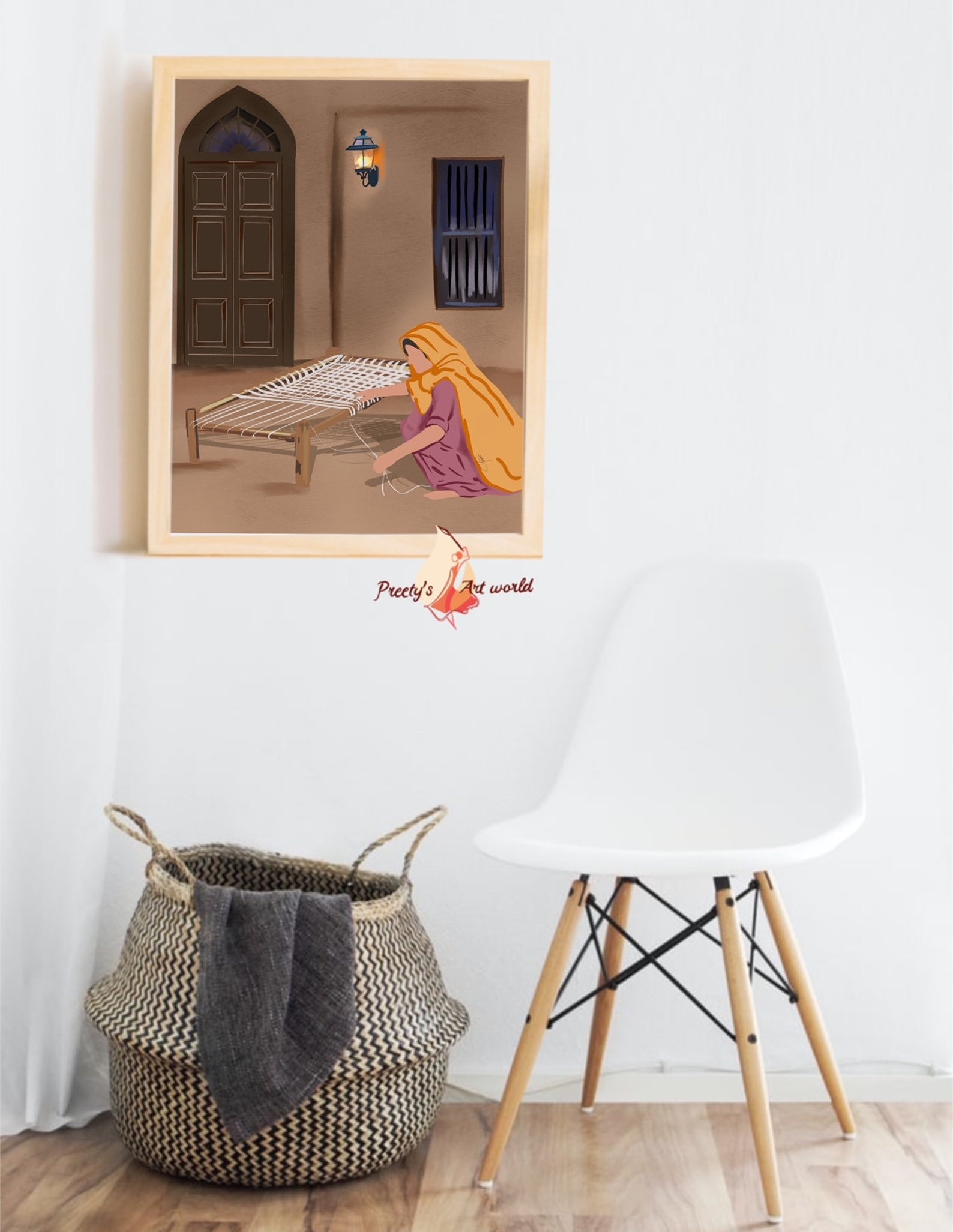 Punjabi Women Making Manja Art Illustration Print Living Room - Etsy