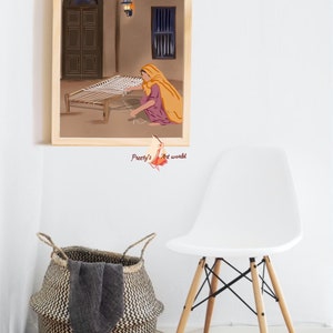 Punjabi Women Making Manja Art Illustration Print Living Room Indian ...