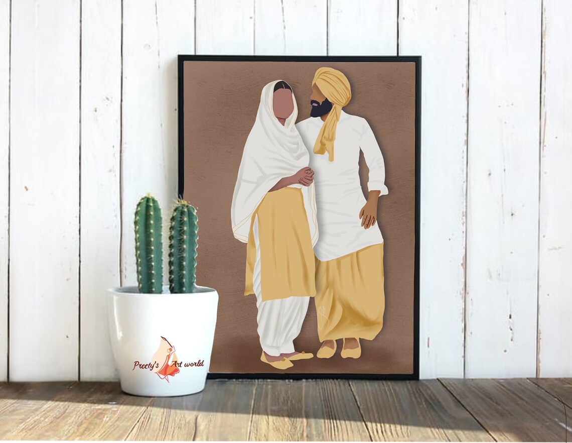 Punjabi Sikh Couple in Traditional Attire Art Poster Print I | Etsy