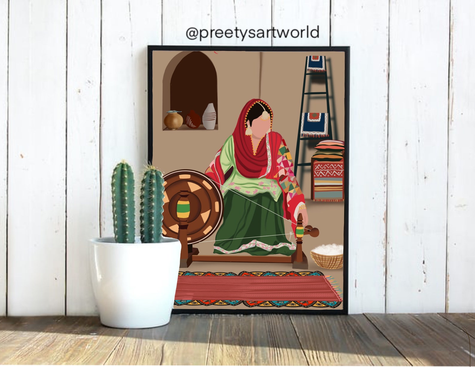 Punjabi Women Spinning the Charkha in Phulkari Art Print - Etsy