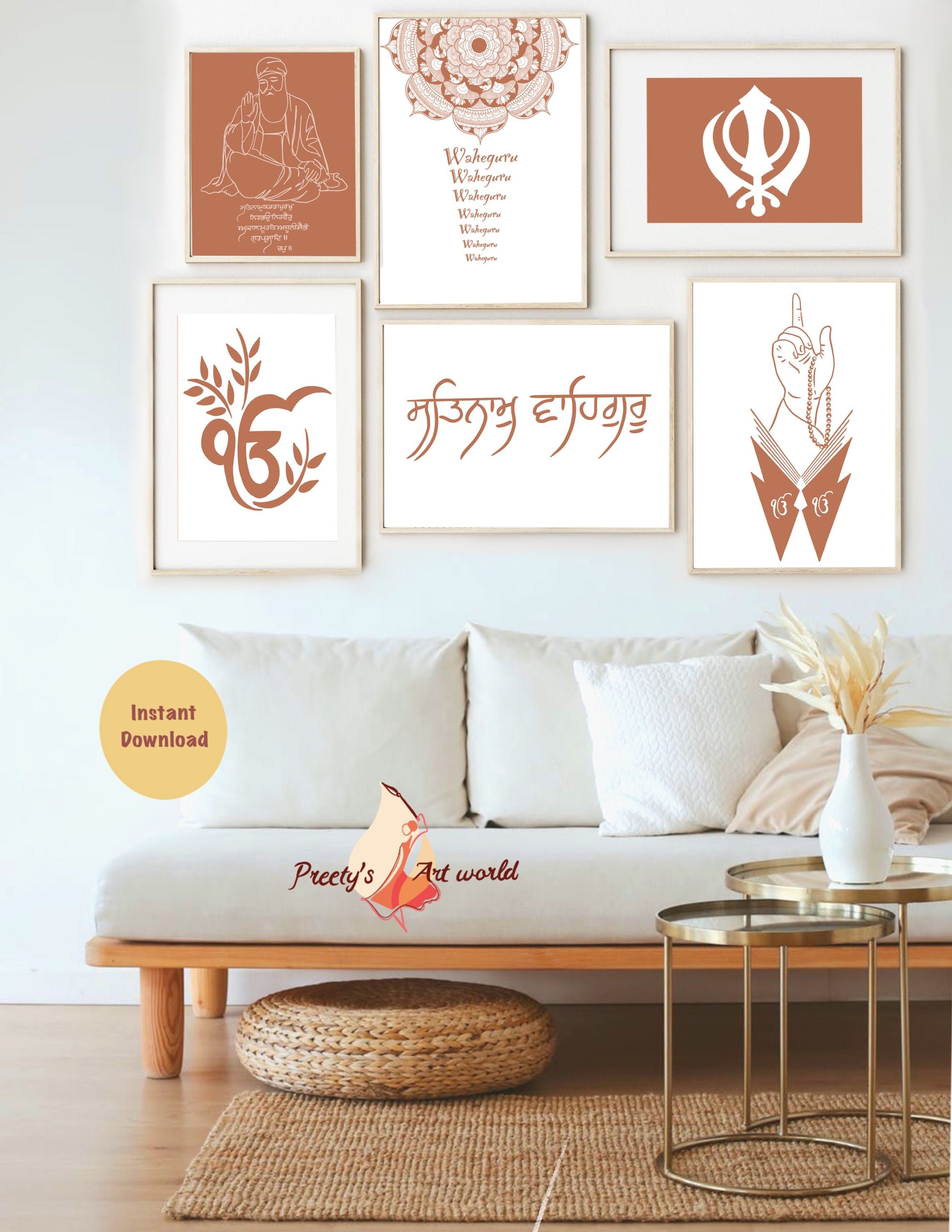 Set of 6 Punjabi Religious Home Décor I Minimalistic Sikhi Wall Art I ...