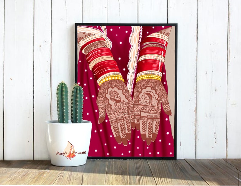 Punjabi Bride With Henna/mehndi in Hands & Choorah Art Wall - Etsy