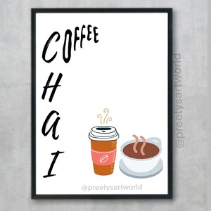 Chai Coffee Monochrome Quote Typography Calligraphy Wall Art Print ...