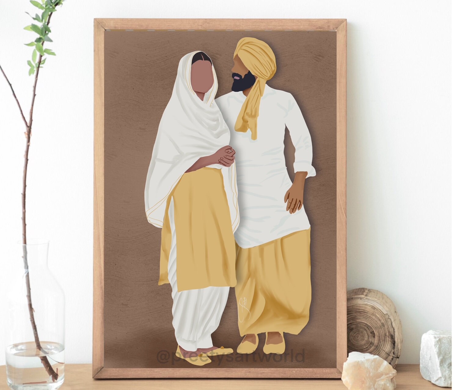 Punjabi Sikh Couple in Traditional Attire Art Poster Print I Suit Kurta ...