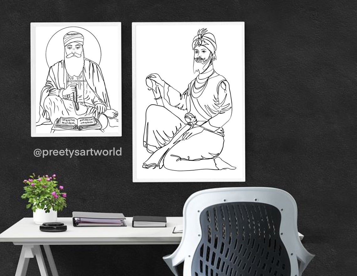 Set of 2 Guru Nanak Ji & Guru Gobind Singh Ji Line Art - Etsy