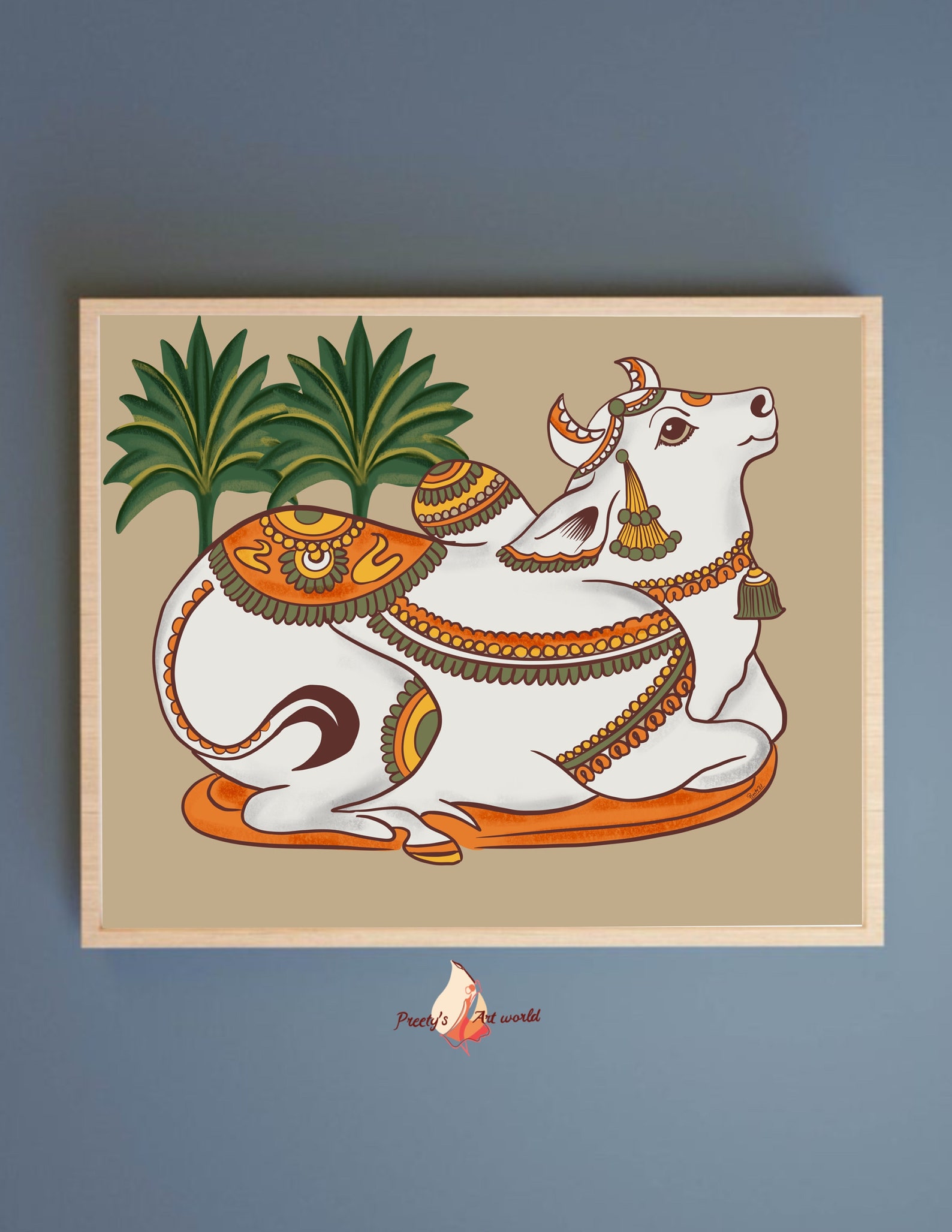 Holy Indian Cow Folk Art , Vintage Animal Wall Ethnic Art ,indian ...