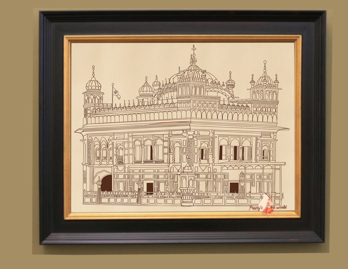 Boho Neutral Simple Goldentemple Line Art I Harmandir Sahib - Etsy