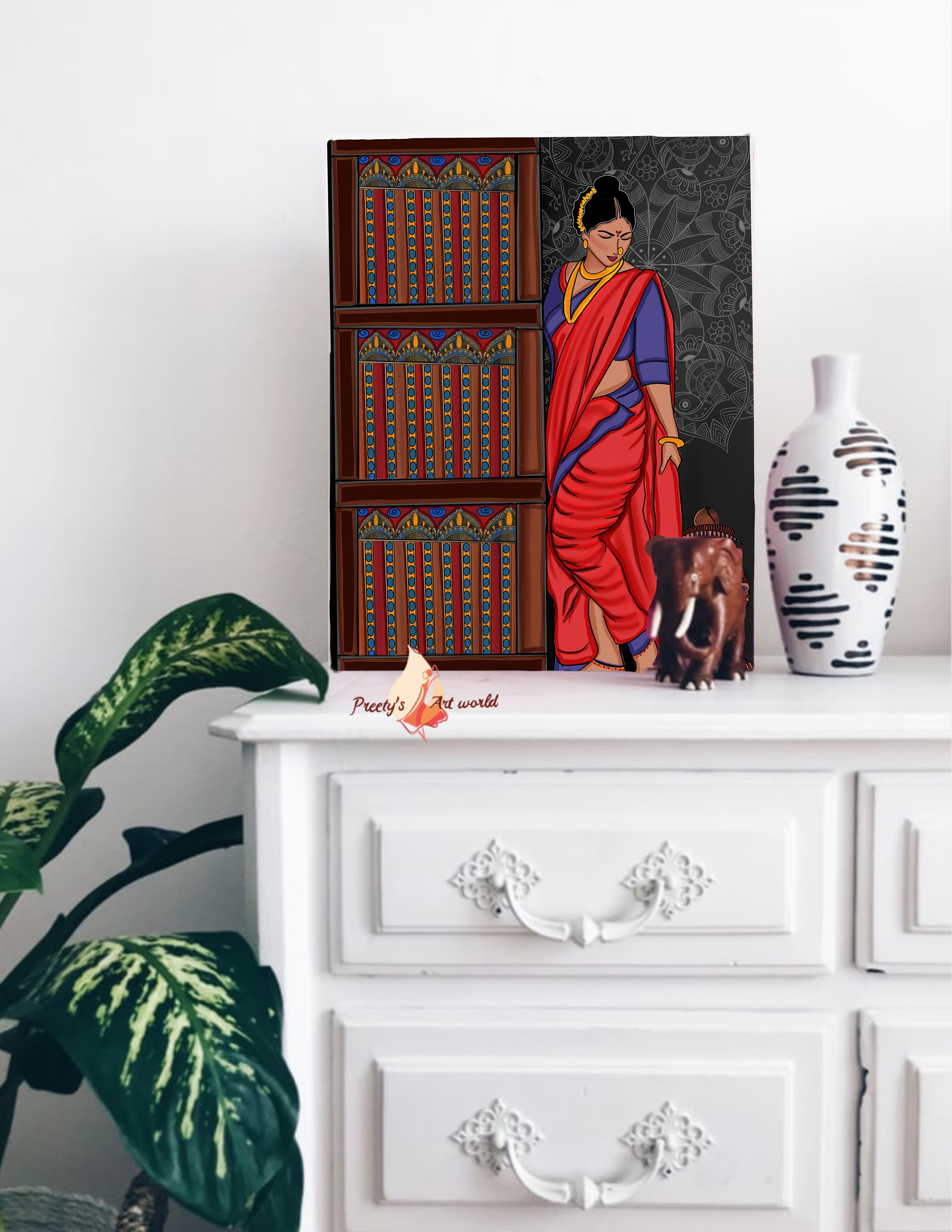 Marathi Women Standing by Door Art | Indian Traditional Folk Art ...