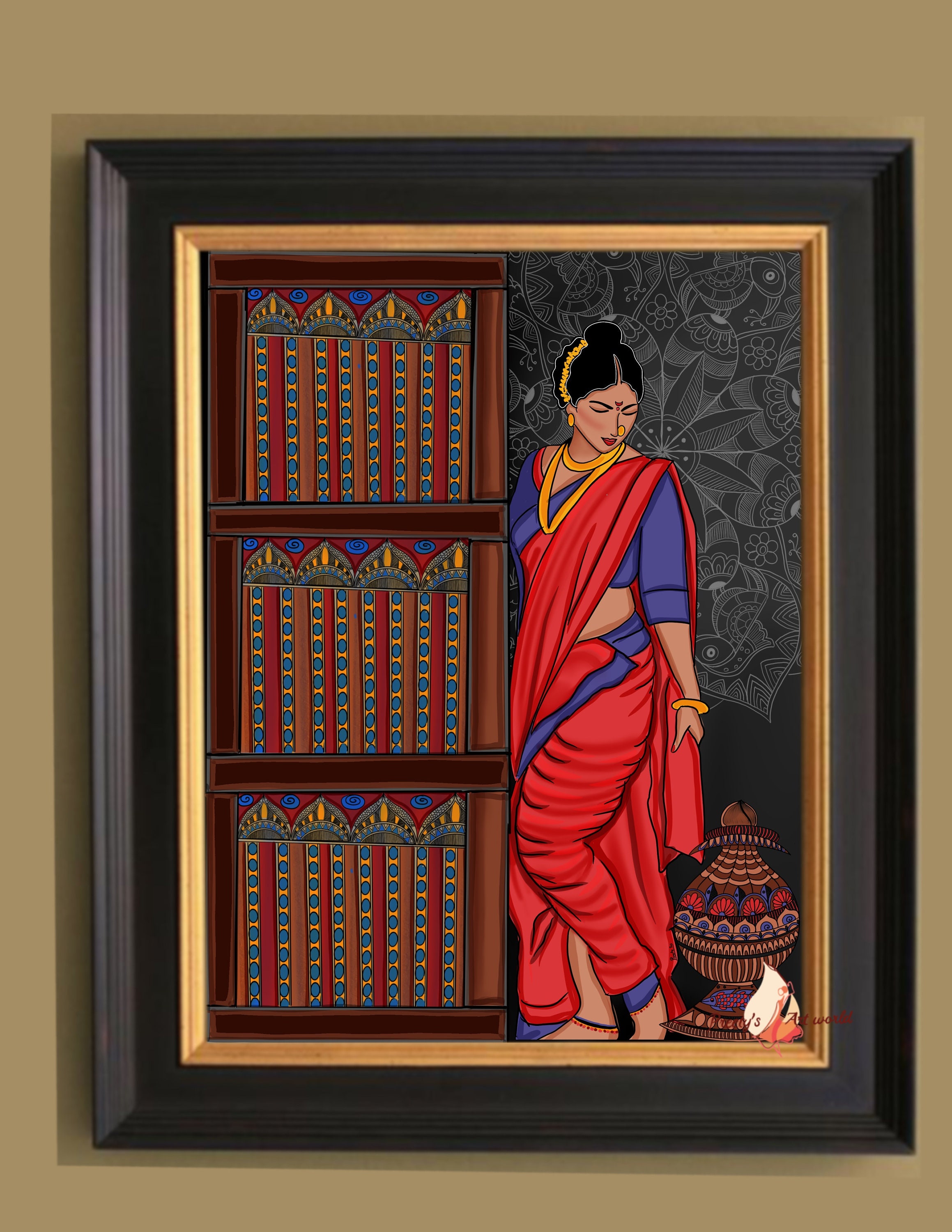 Marathi Women Standing by Door Art | Indian Traditional Folk Art ...