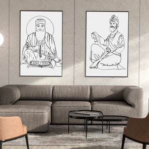 Set of 2 Guru Nanak Ji & Guru Gobind Singh Ji Line Art Minimalistic ...