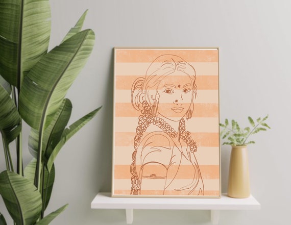 South Asian Indian Women Boho Desi Art Poster Print I One Line | Etsy