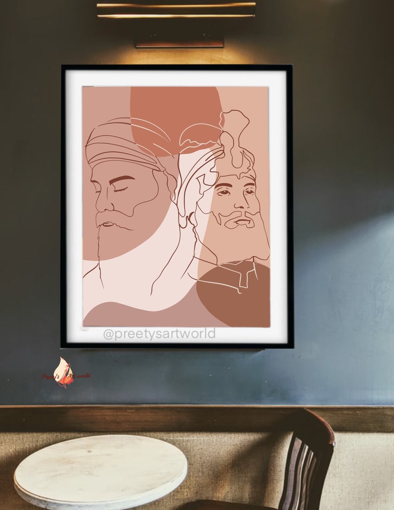 Guru Nanak Ji & Guru Gobind Singh Ji Line Art Minimalistic Sikh Home ...