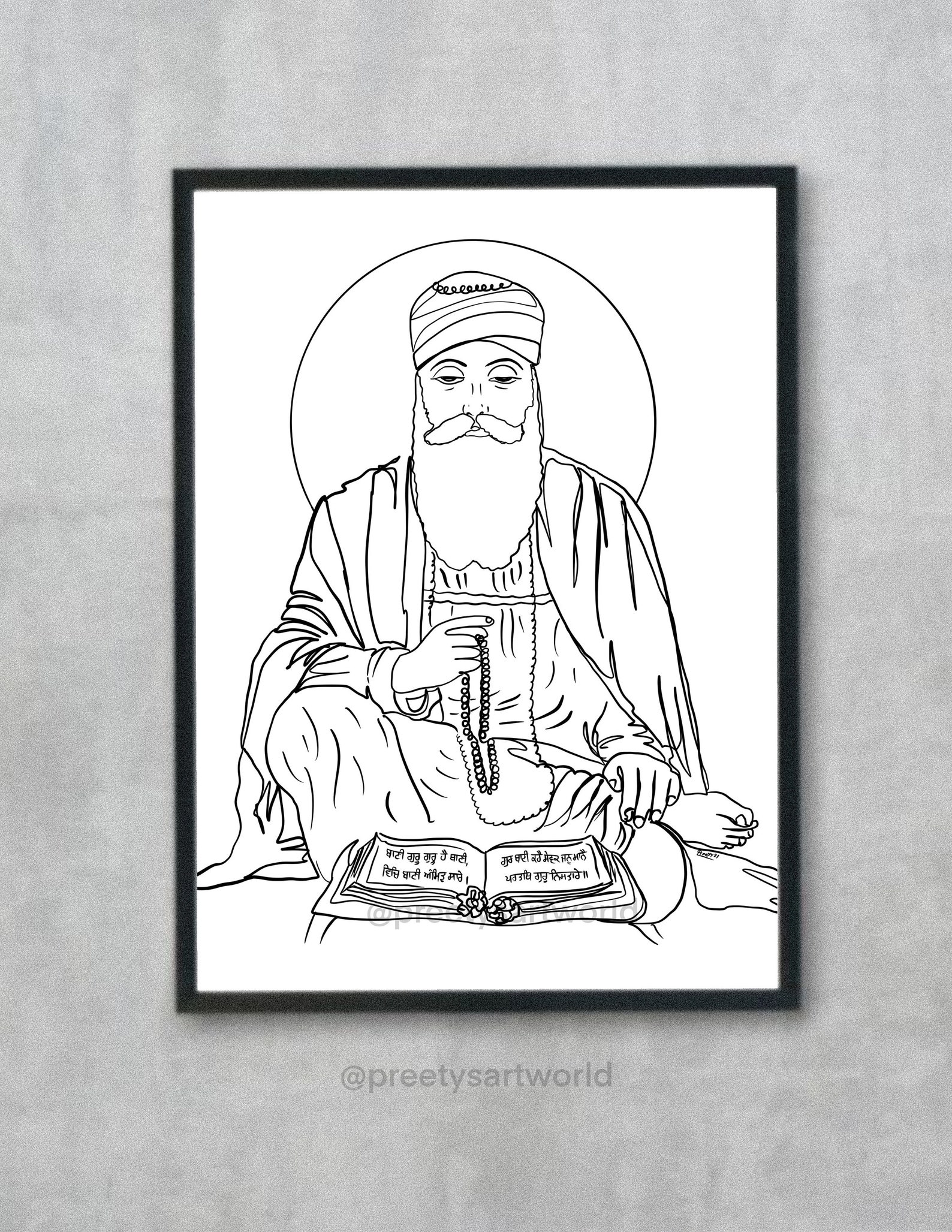 Handdrawn Guru Nanak Ji One Line Black & White Minimalist Art Poster ...