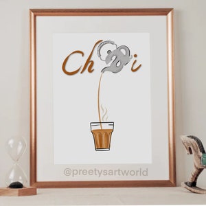 Chai Tea Sign Indian Kitchen Art Illustration Kitchen Home Décor I Desi ...