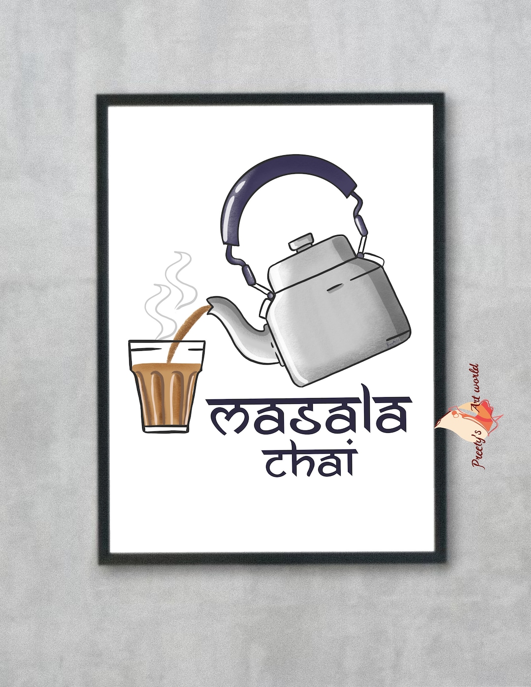 Masala Chai Tea Sign Indian Kitchen Art Illustration Kitchen Home Décor ...