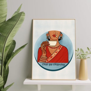 Chai Pe Charcha Art Printable Poster Print I Chai Tea I Women in Red ...