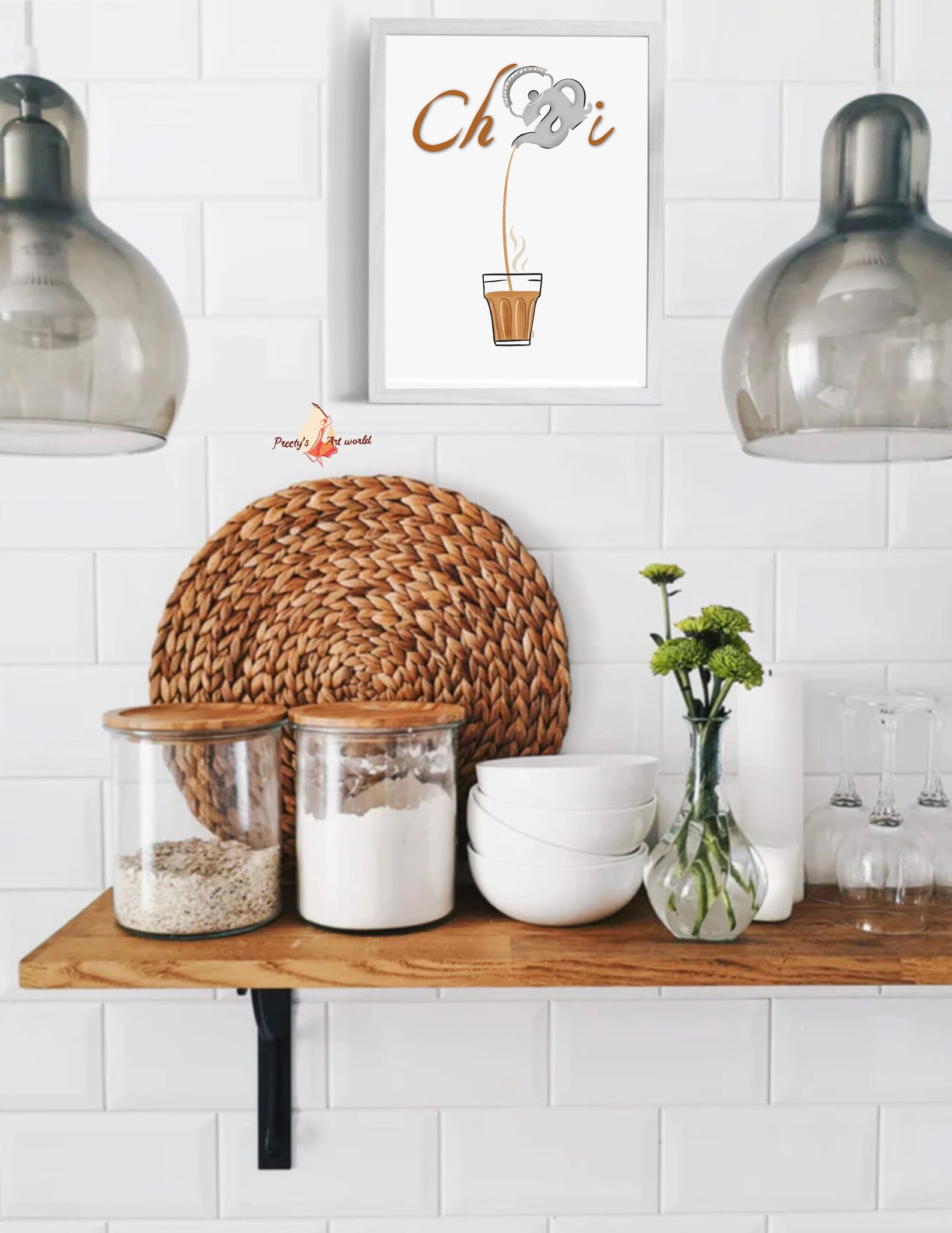 Chai Tea Sign Indian Kitchen Art Illustration Kitchen Home Décor I Desi ...