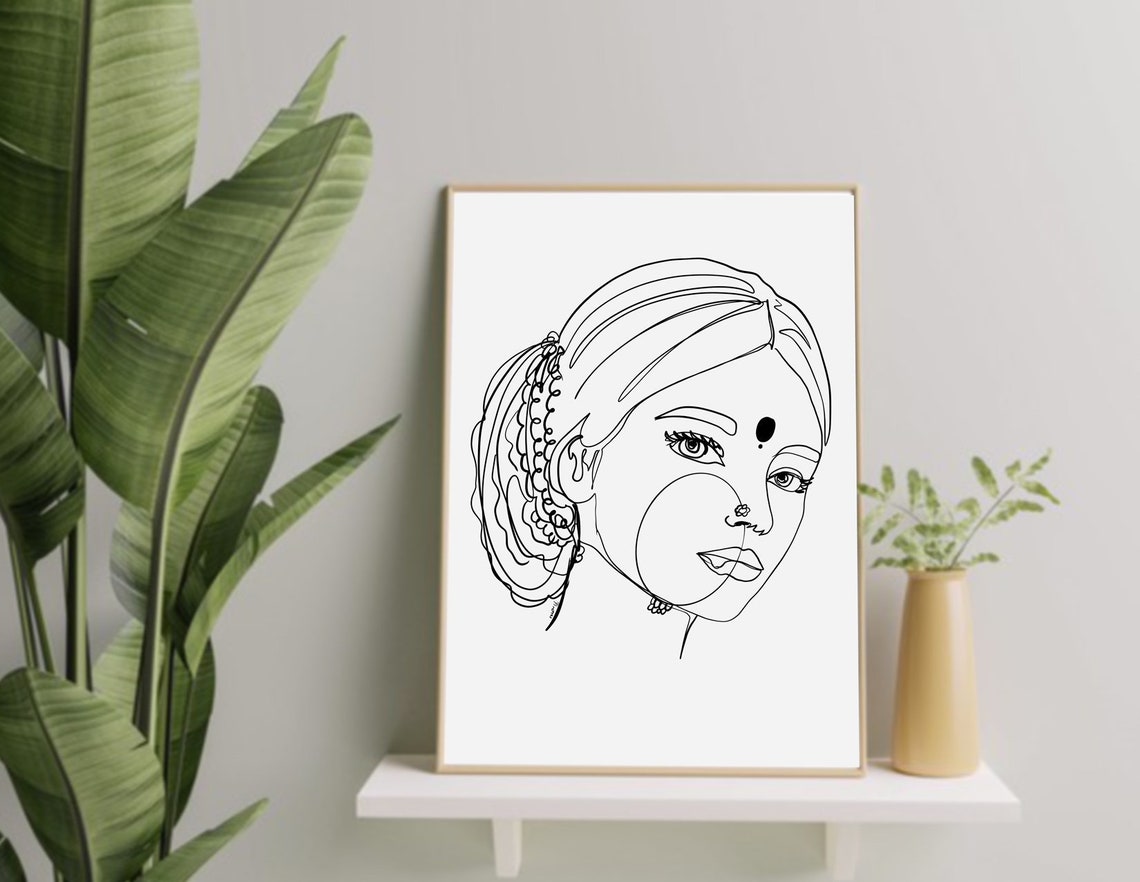 Indian Woman One Line Drawing I Female Face Print I Minimalist | Etsy