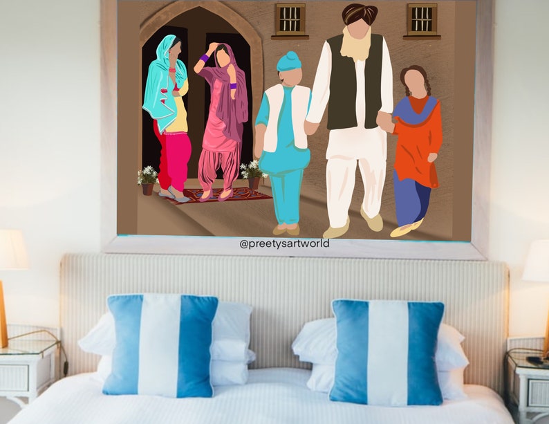 Punjabi Sikh Family Art Illustration I Sikh Ethnic Home Décor | Etsy