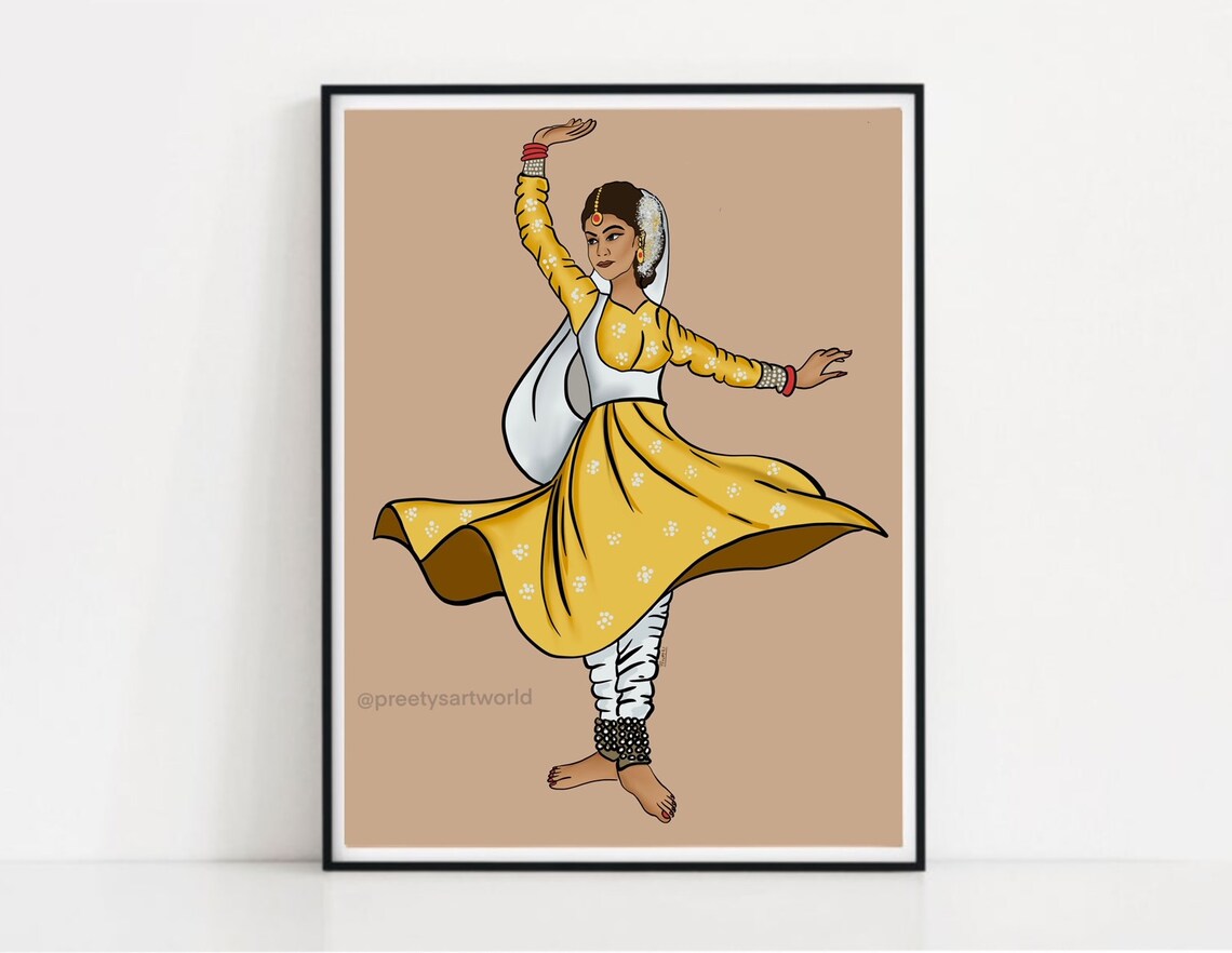Set Of 2 Kathak Male & Female Dancer Art Illustration Poster | Etsy