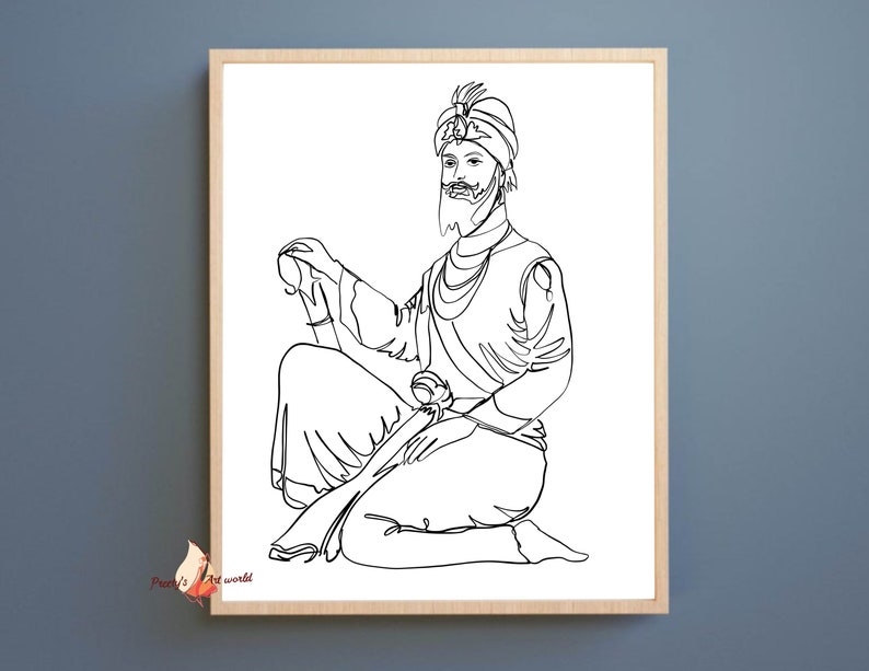 Guru Gobind Singh Ji One Line Art Poster Print I Sikh God Wall Arti ...