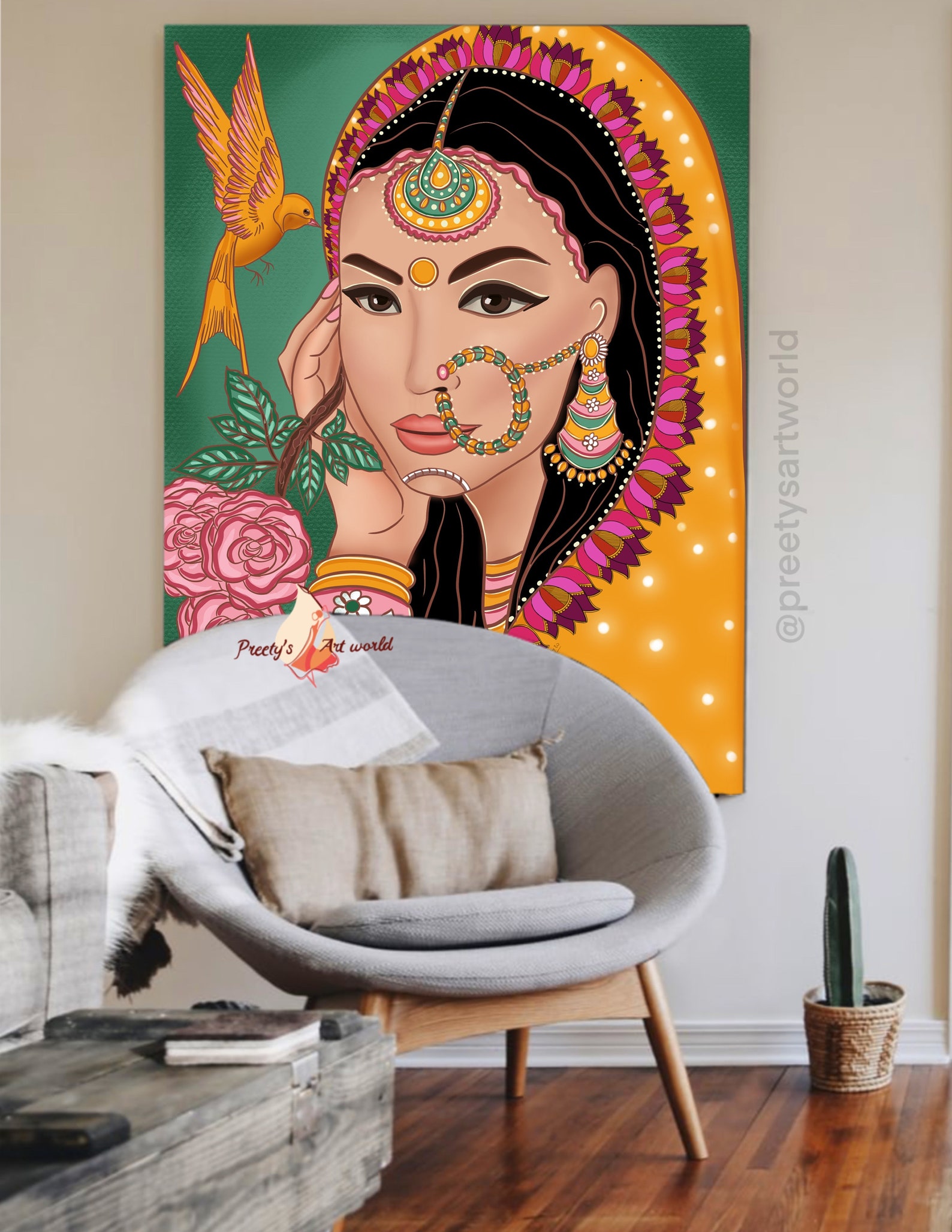 Indian Royal Bride in Traditional Dress Art Print I Mughal Art Poster I ...