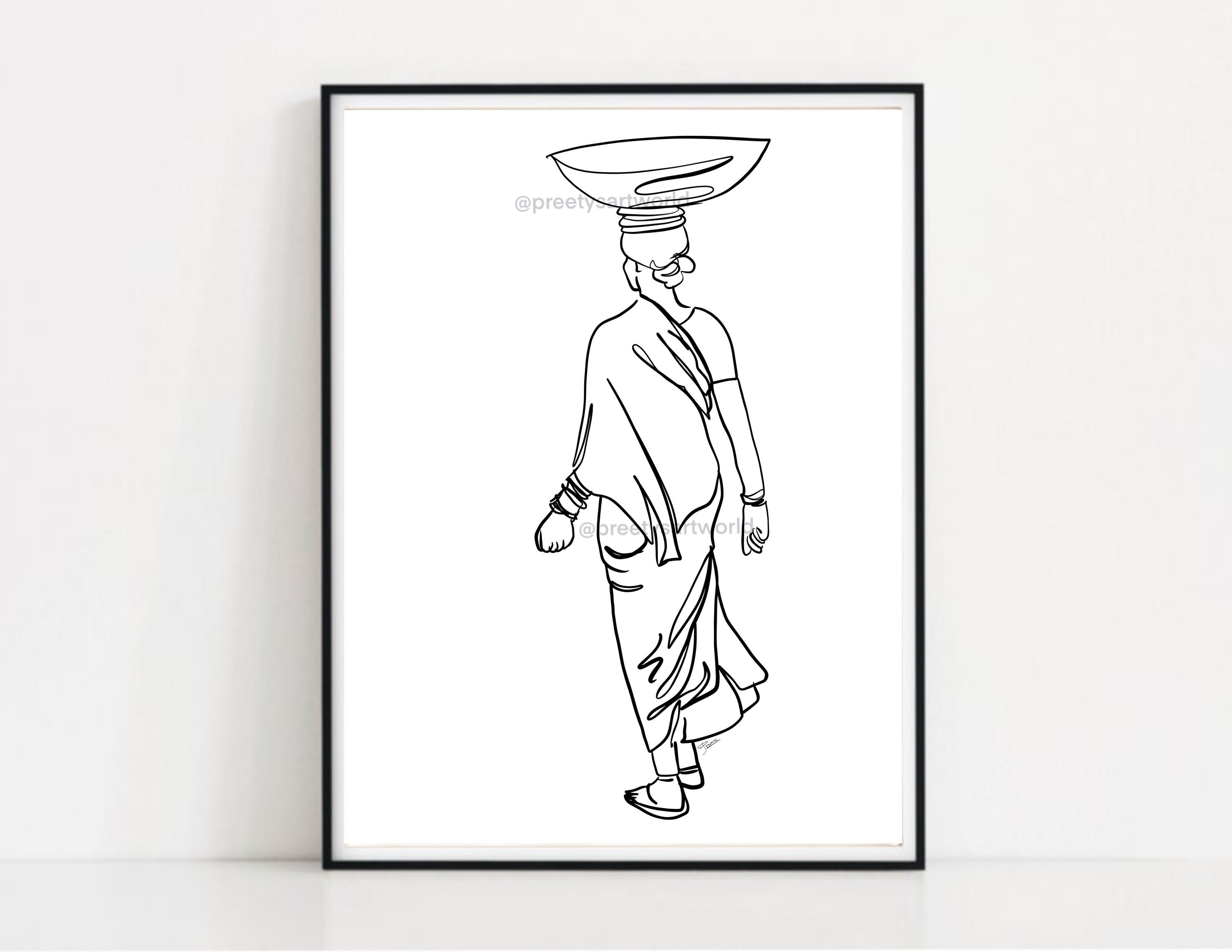 Indian Woman Line Art