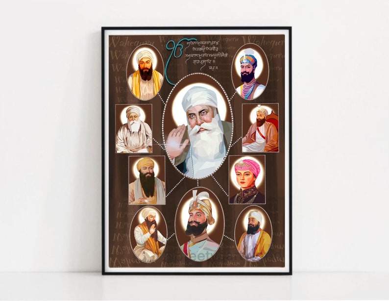 Sikh 10 (ten) Gurus Art Work Poster I Sikh Gurus Portrait I Sikhism I ...