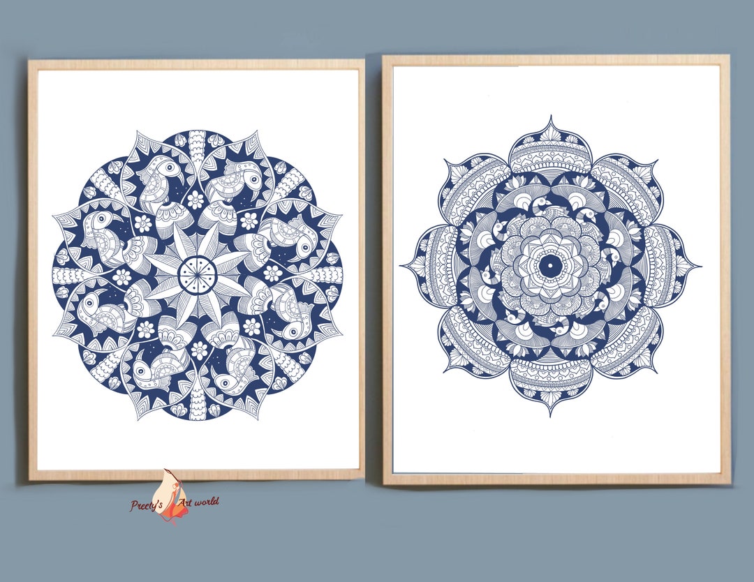 Blue Bird Mandala Wall Art Set of 2 Print Bedroom Colorful Decor I ...