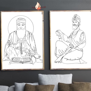 Set of 2 Guru Nanak Ji & Guru Gobind Singh Ji Line Art Minimalistic ...