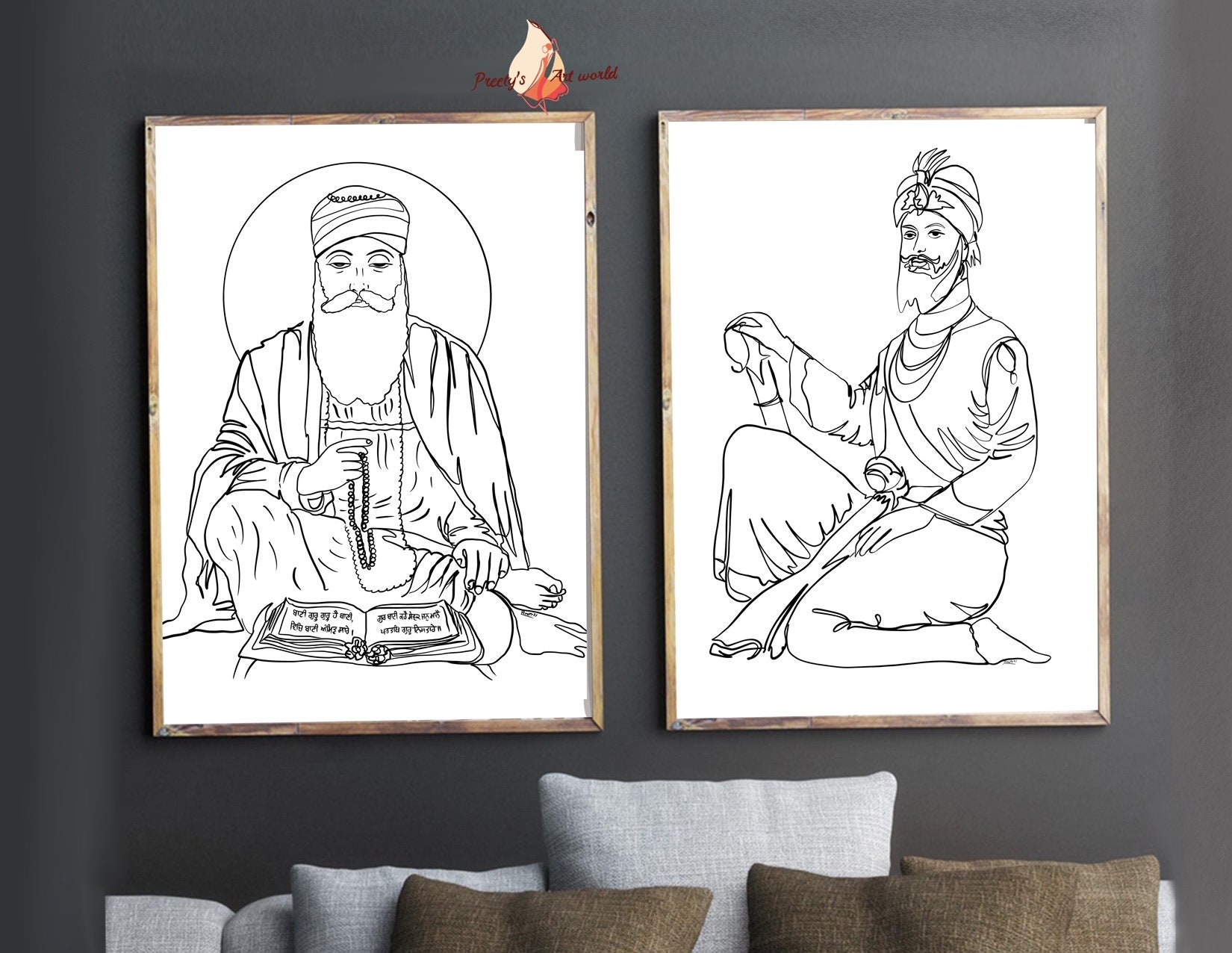 Set of 2 Guru Nanak Ji & Guru Gobind Singh Ji Line Art - Etsy