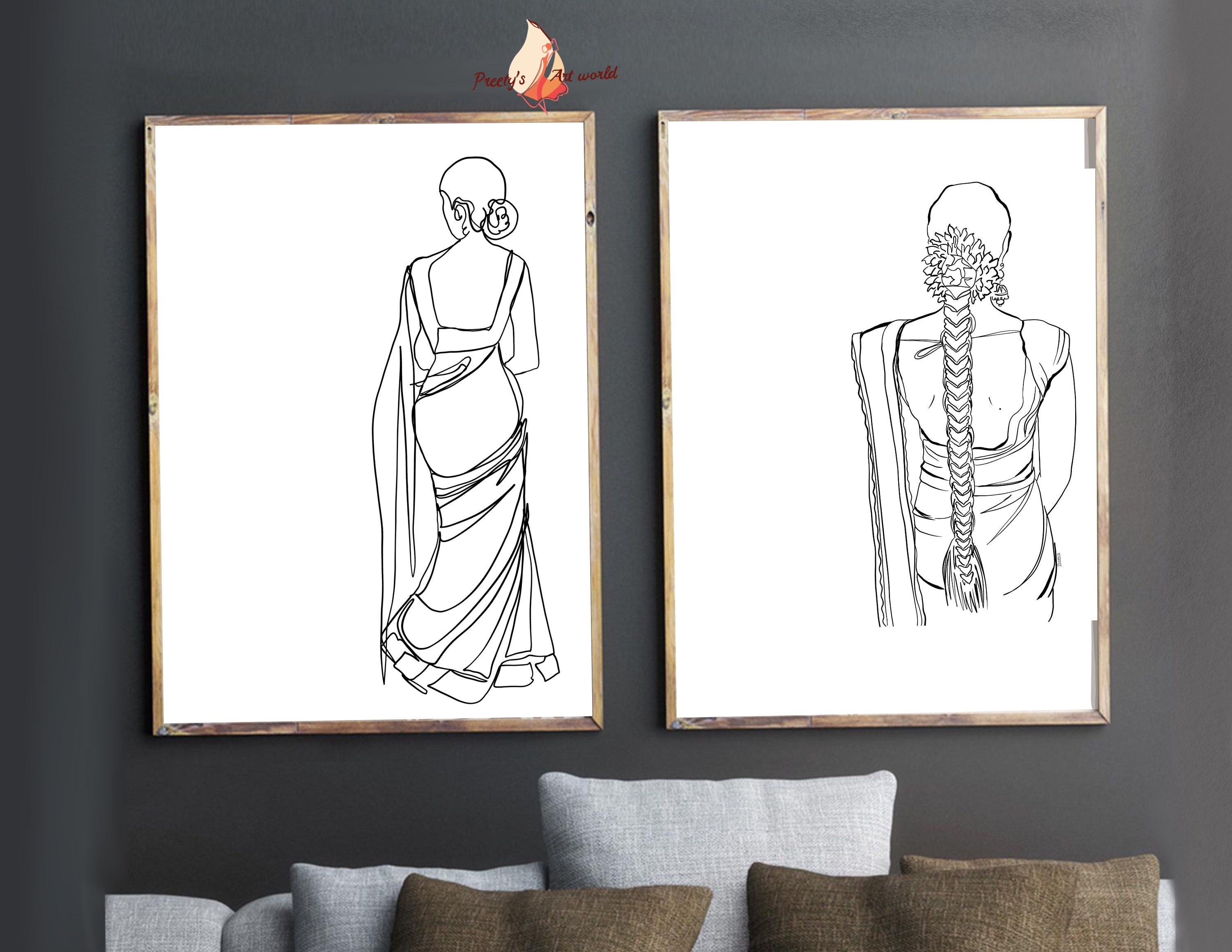 Minimalist South Asian Bride Line Art | Woman Line Drawing | Minimalist ...