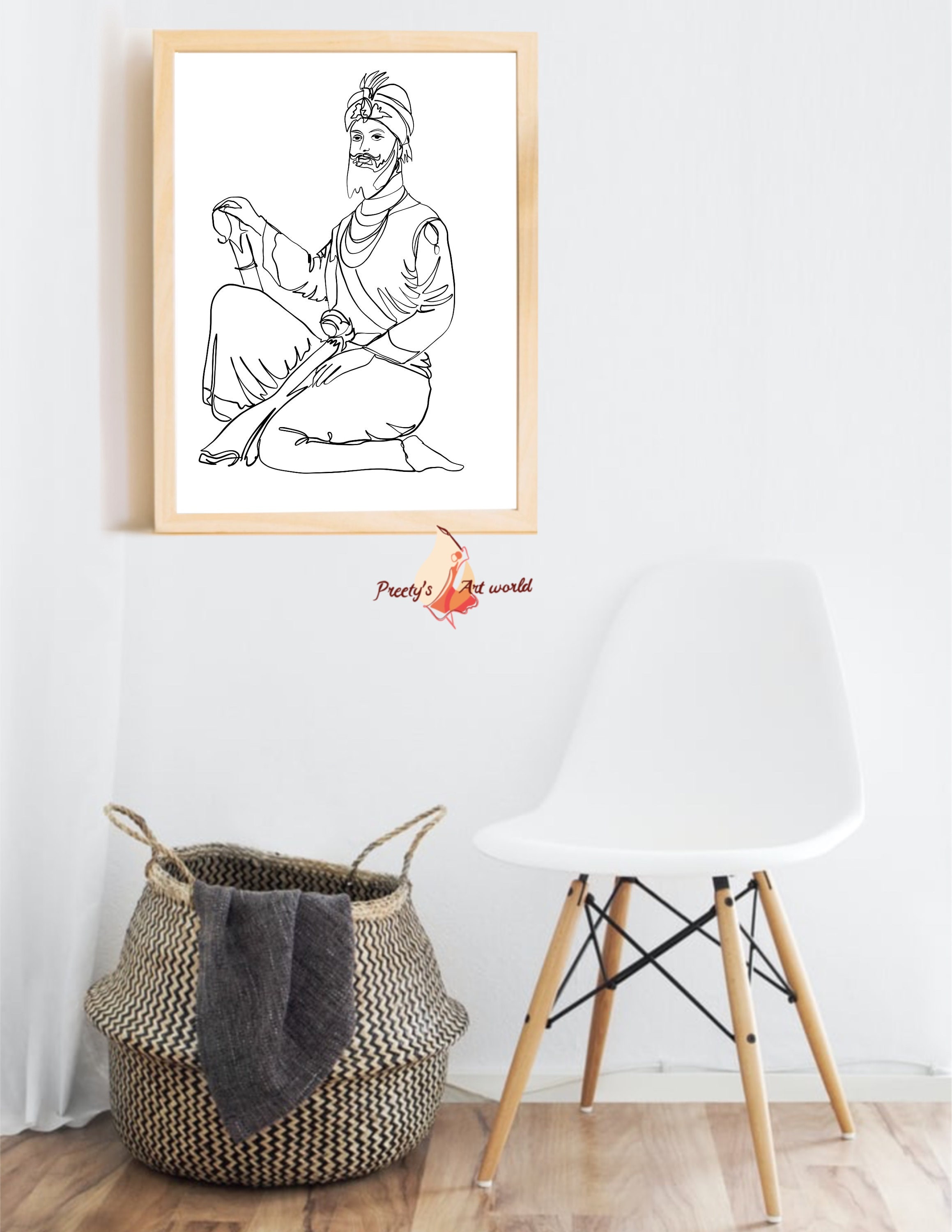 Guru Gobind Singh Ji One Line Art Poster Print I Sikh God Wall Arti ...
