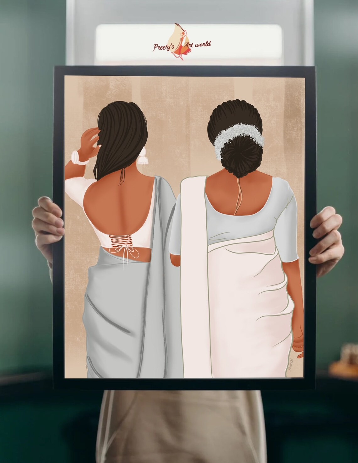 Indian Women Wearing Saree Boho Indian Art Poster Print I | Etsy