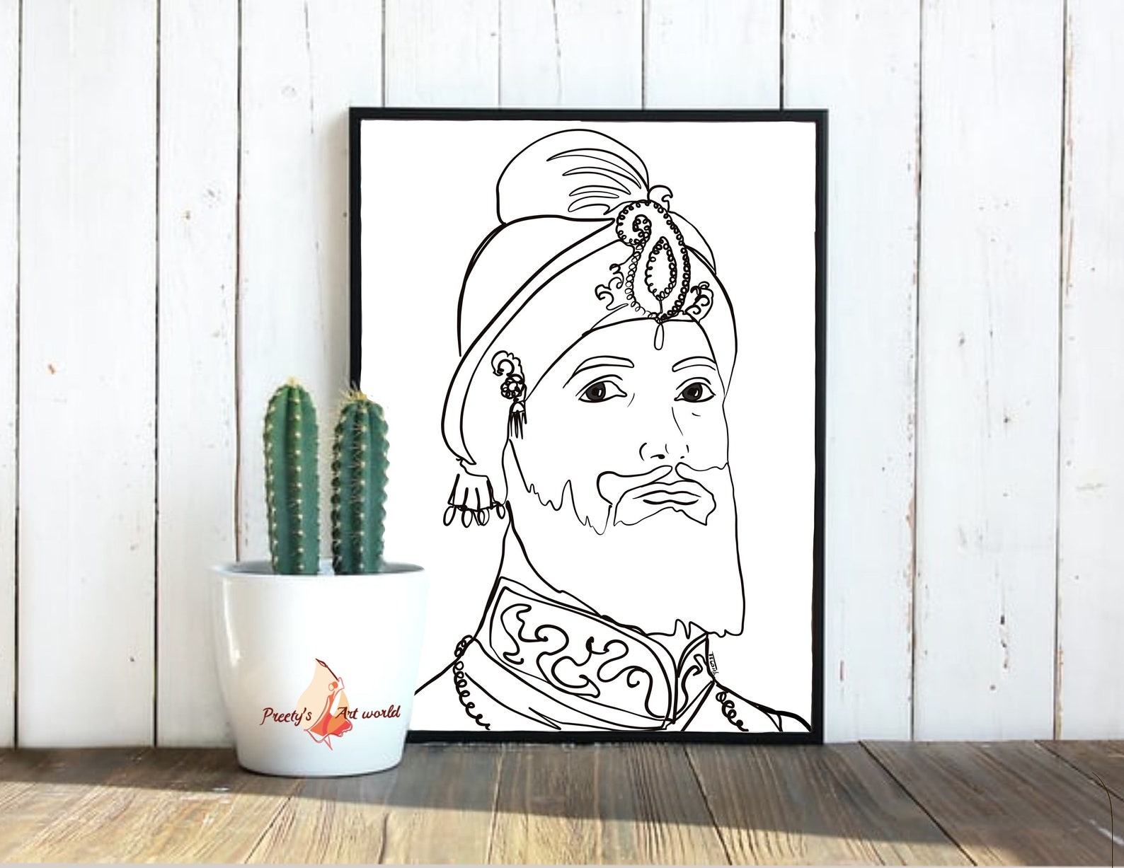 Guru Gobind Singh Ji One Line Art Poster Print I Sikh God Wall Arti ...