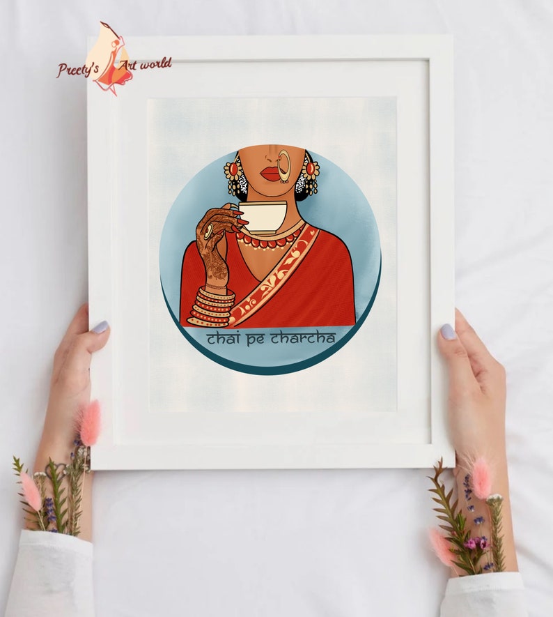 Chai Pe Charcha Art Printable Poster Print I Chai Tea I Women in Red ...