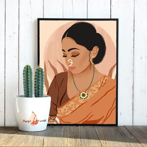 Indian Marathi Women in Saree Boho Desi Art Poster Print Wall Art I ...