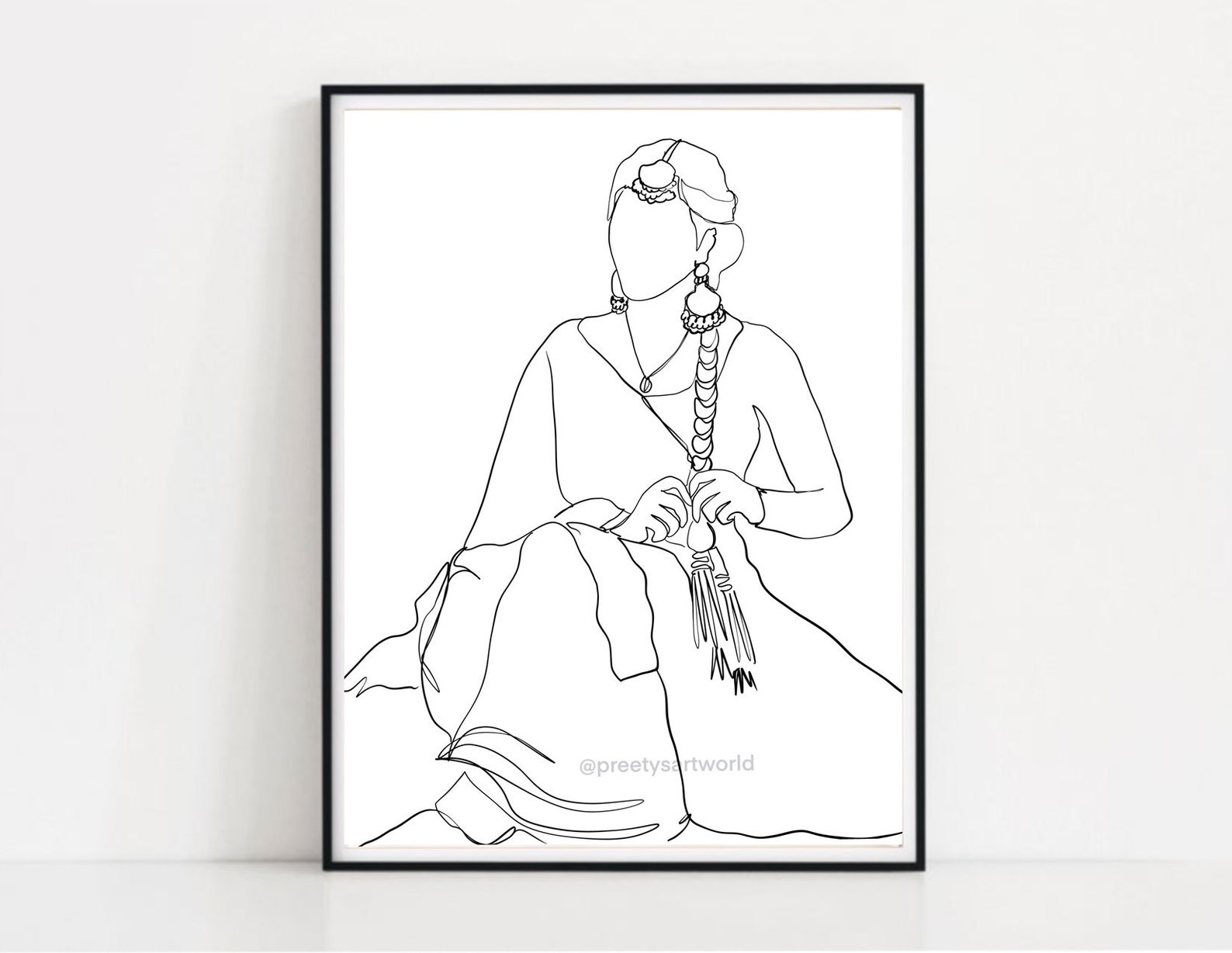 Minimalist Punjaban Making Braid Line Art | Woman Line Drawing ...