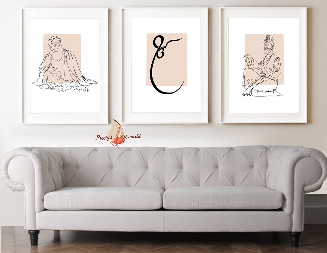 Set of 3 Ek Onkar Guru Nanak Ji Guru Gobind Singh Ji Neutral Minimalist ...