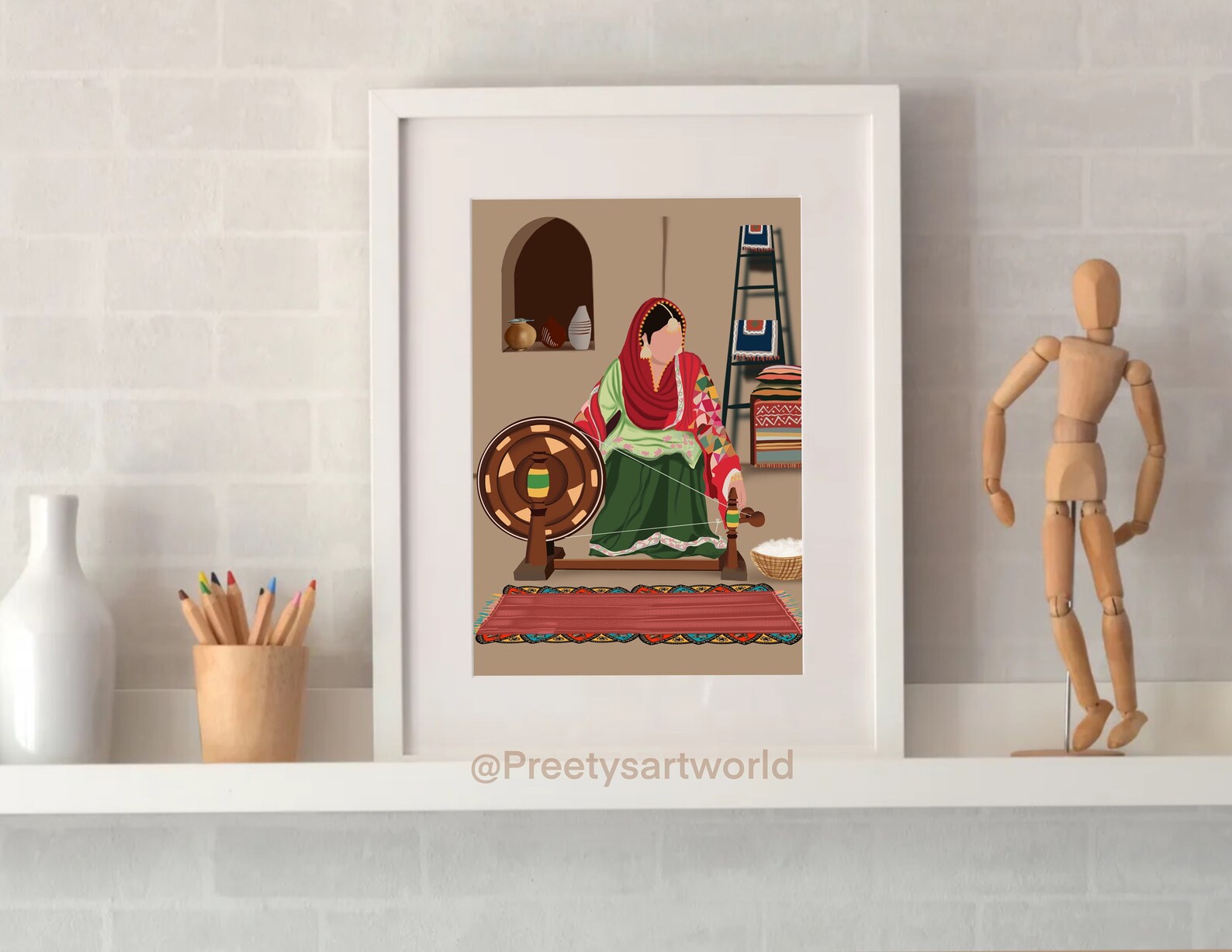 Punjabi Women Spinning the Charkha in Phulkari Art Print - Etsy