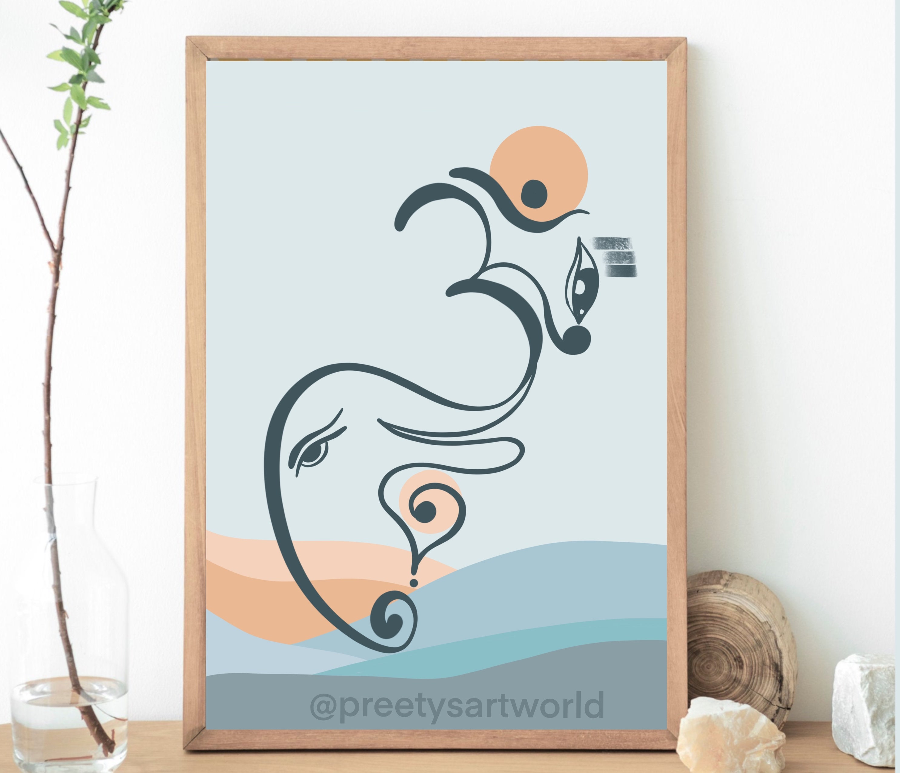 Abstract Modern Ganesha Blue Minimalist Line Drawing Indian - Etsy