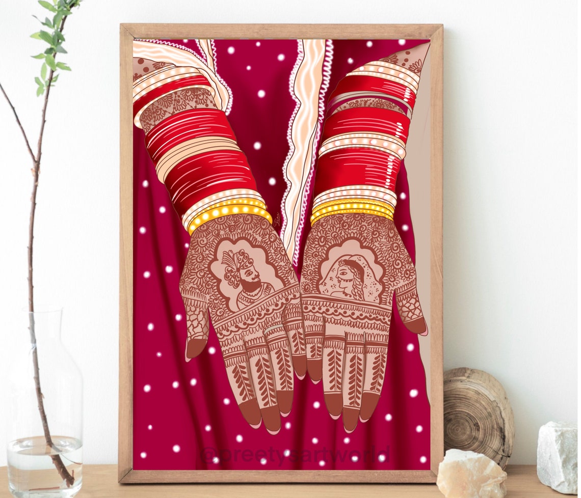 Punjabi Bride With Henna/Mehndi In Hands & Choorah Art Wall | Etsy