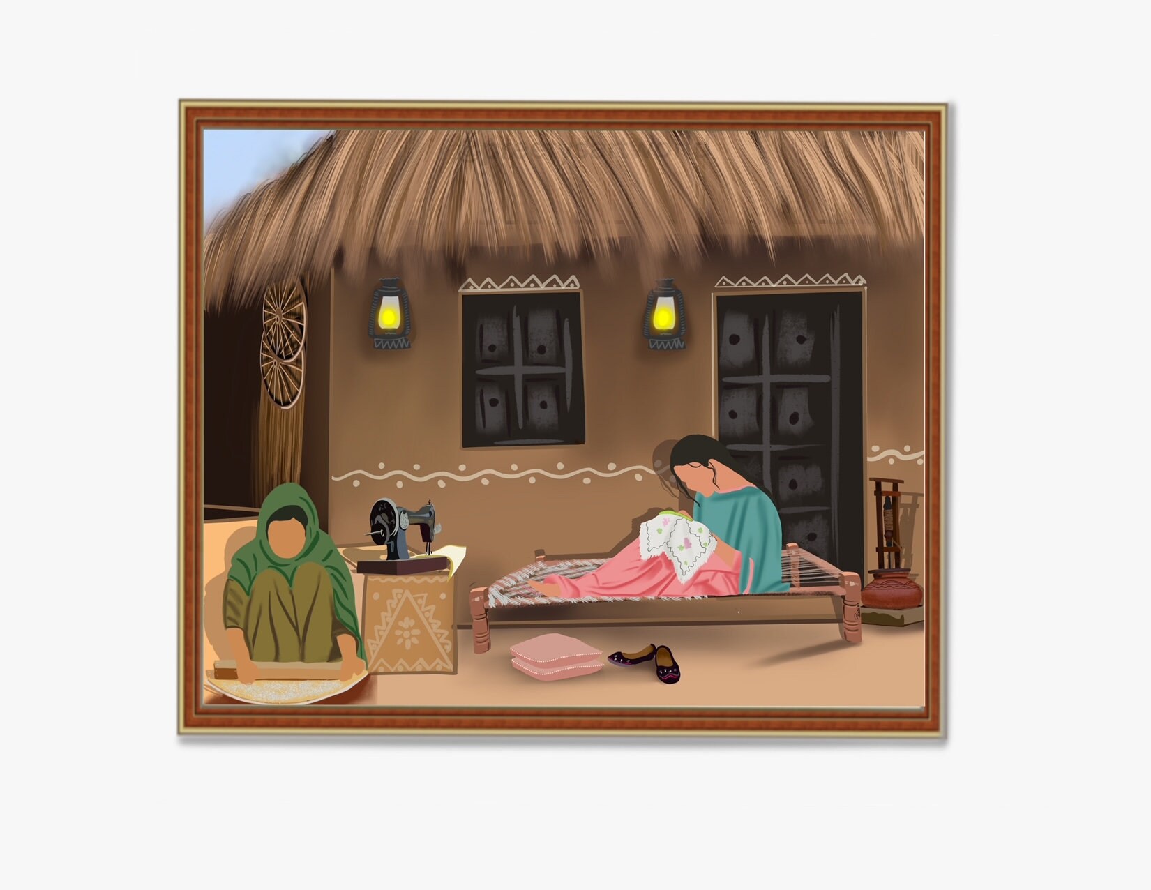 Punjabi Girl Sewing Clothes Art Print I Indian Ethnic Home Décor I ...