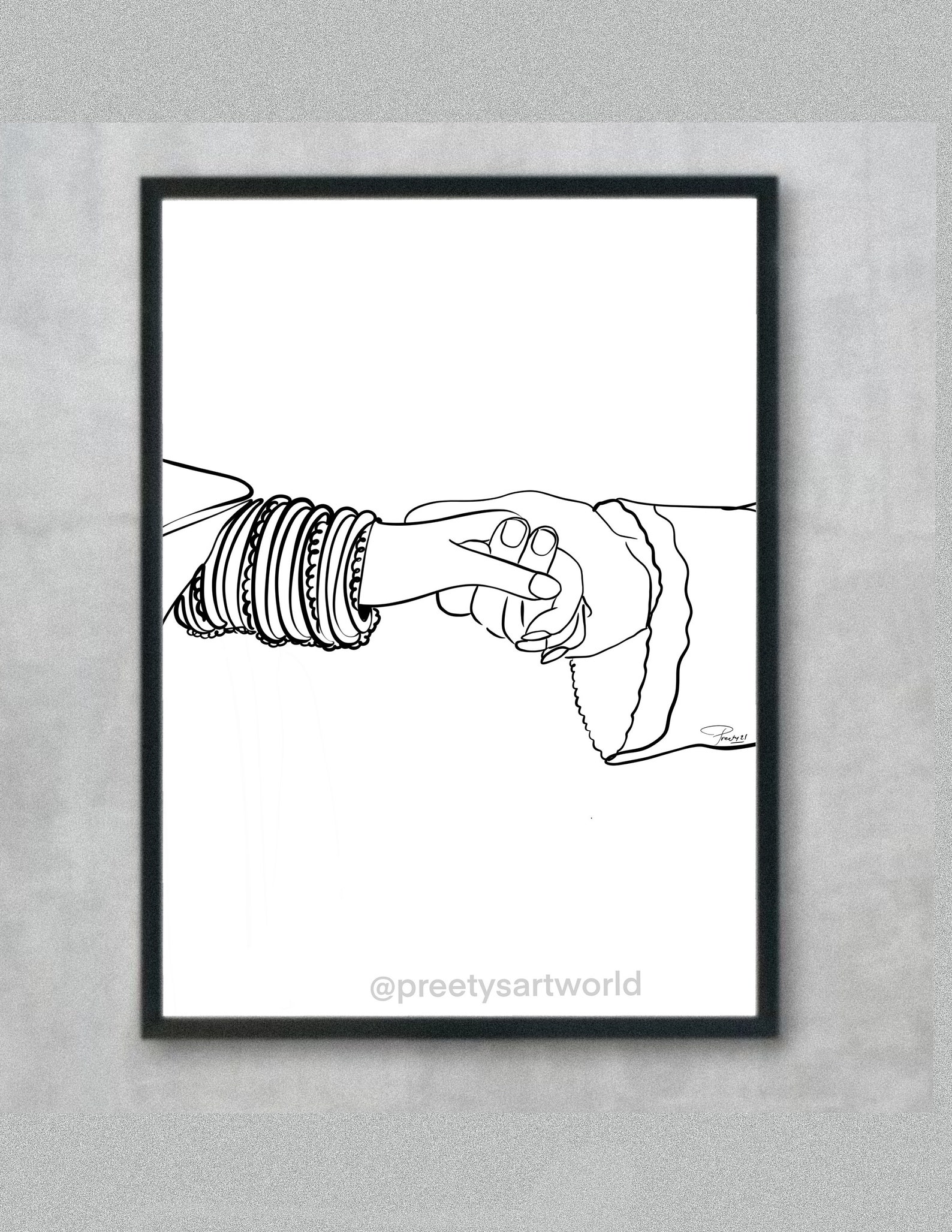 Indian Couple Holding Hands Line Art Poster Hands Line | Etsy