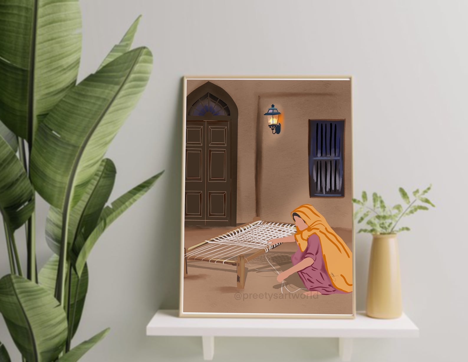Punjabi Women Making Manja Art Illustration Print Living Room - Etsy