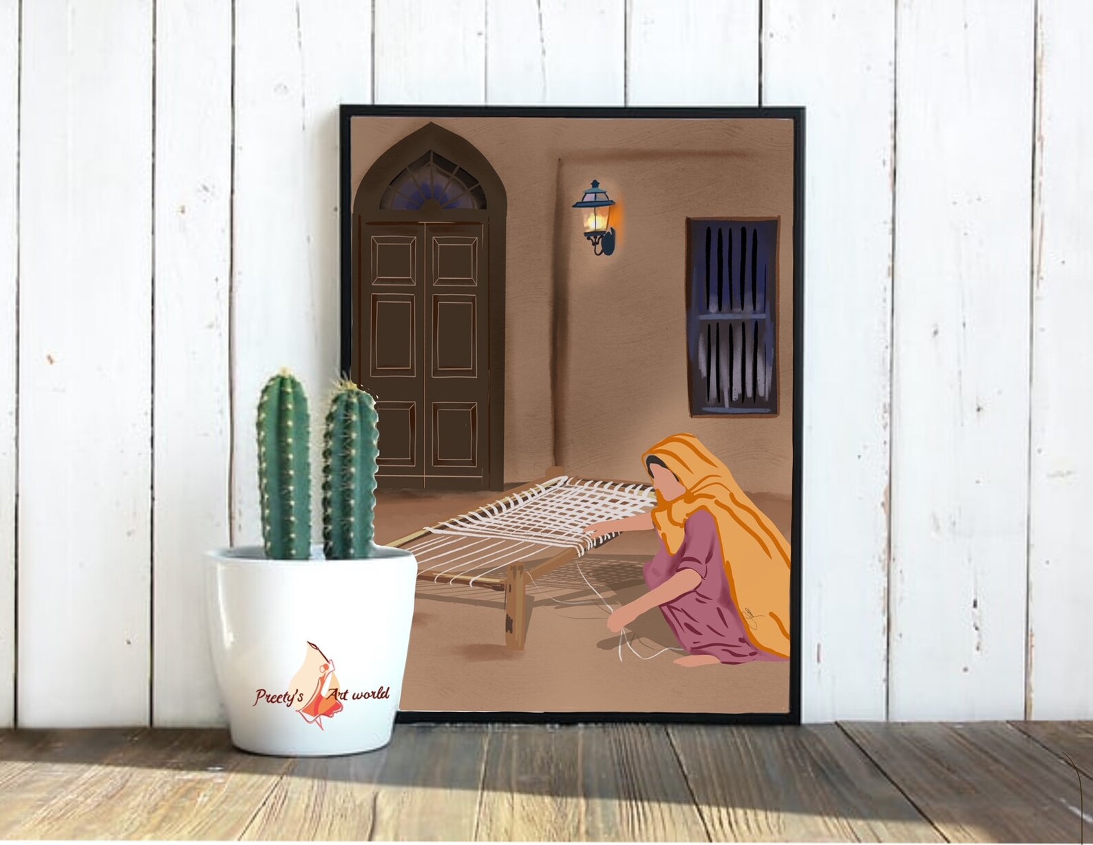 Punjabi Women Making Manja Art Illustration Print Living Room - Etsy