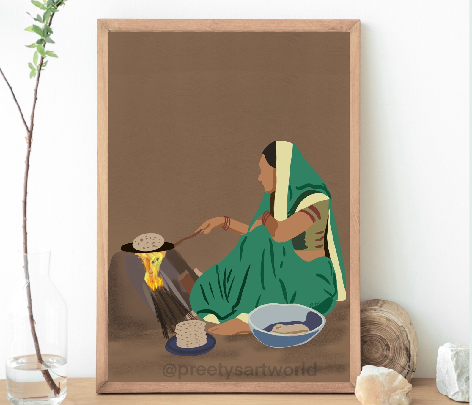 Indian Mom in Saree Cooking Roti I Grandma Mom Poster Print Gifts I ...
