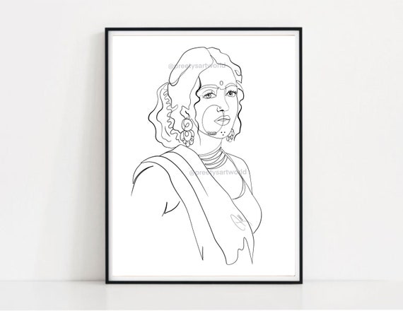 Indian Woman One Line Drawing I Female Face Print I Minimalist | Etsy